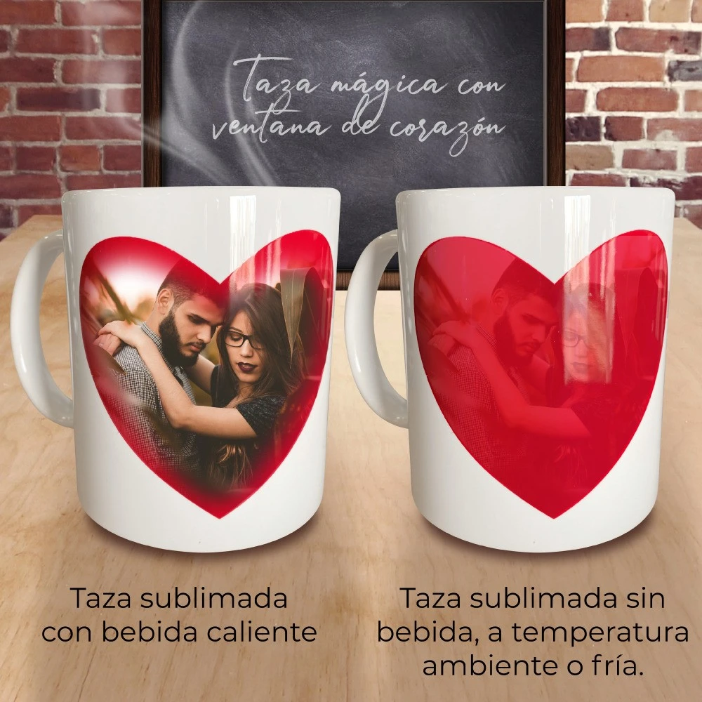 Taza de cerámica mágica ventana de corazón rojo Sublimarts, taza ...