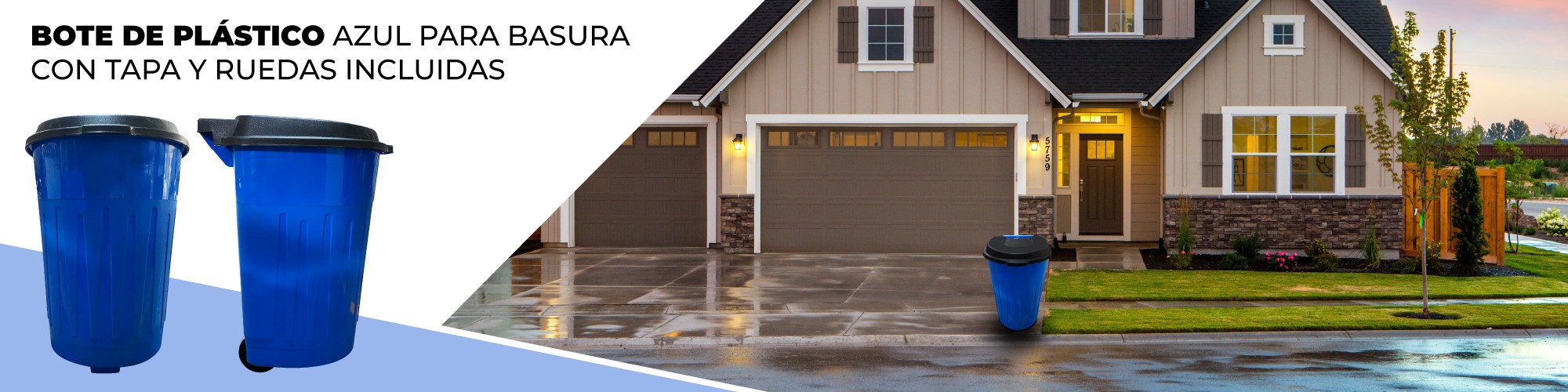 Bote De Plástico Azul Para Basura Con Tapa Y Ruedas. Bote de basura con ...